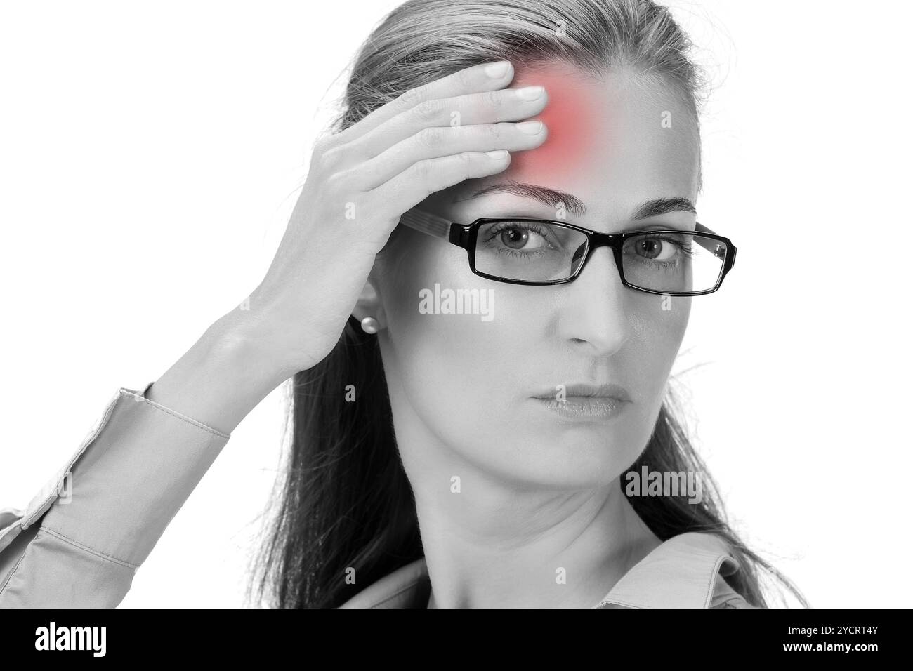 Mature business woman holding head in hands Stock Photo - Alamy