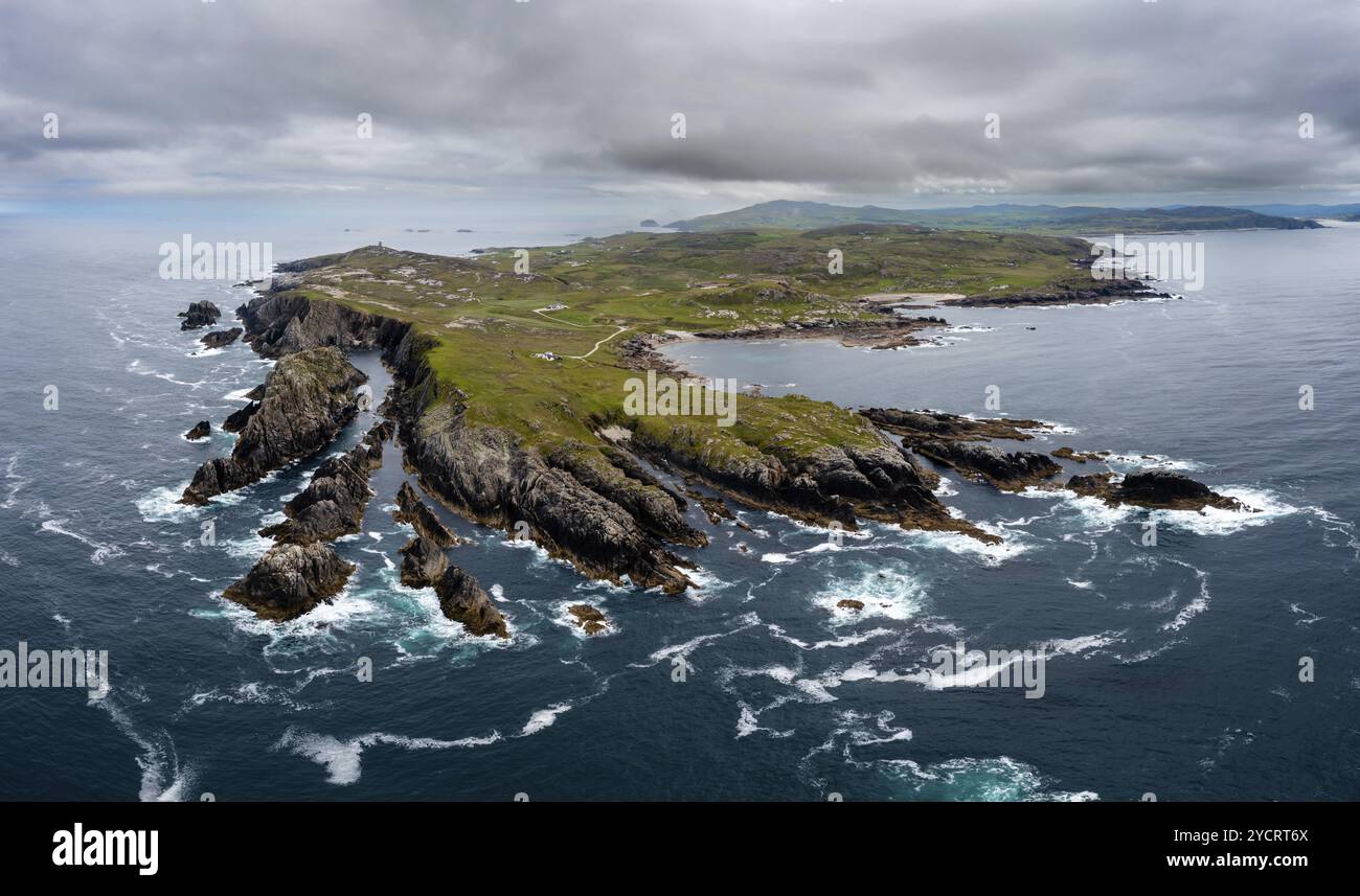 A panorama drone view of Malin Head and the northernmost point of ...