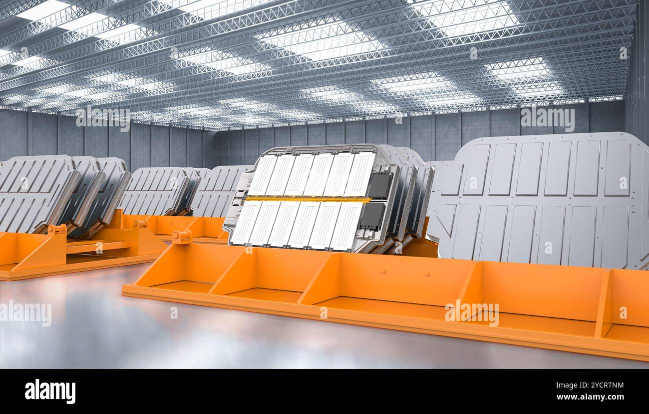 3d rendering batch of electric vehicle batteries or pallet of lithium ...