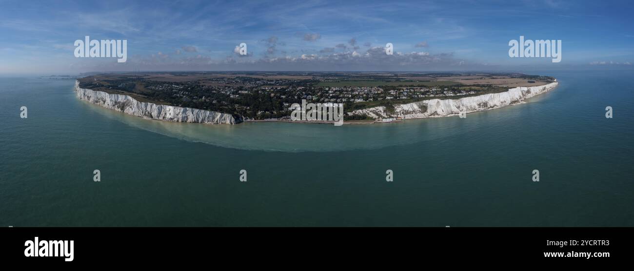 Aerial panorama landscape view of the White Cliffs of Dover and the ...