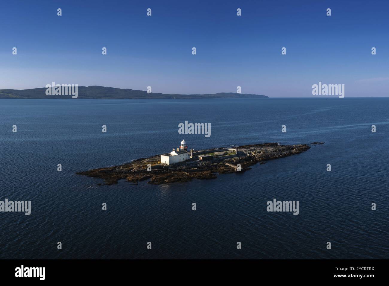 Aerial view of the Roancarrigmore Island Lighthouse in Bantry Bay in ...