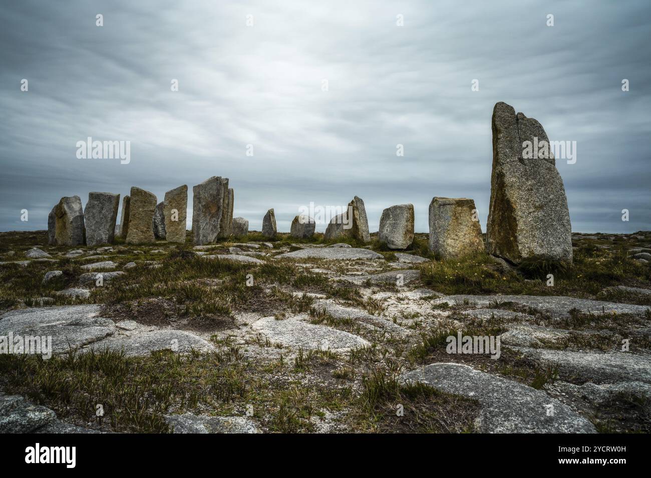 View of the the megalith site of Tobar Dherbhile on the Mullet ...