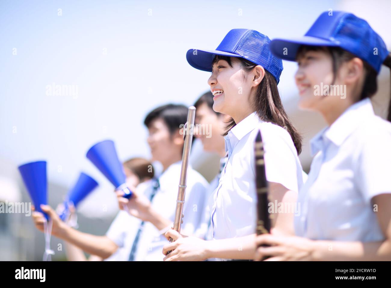 High school students cheering with musical instruments Stock Photo - Alamy