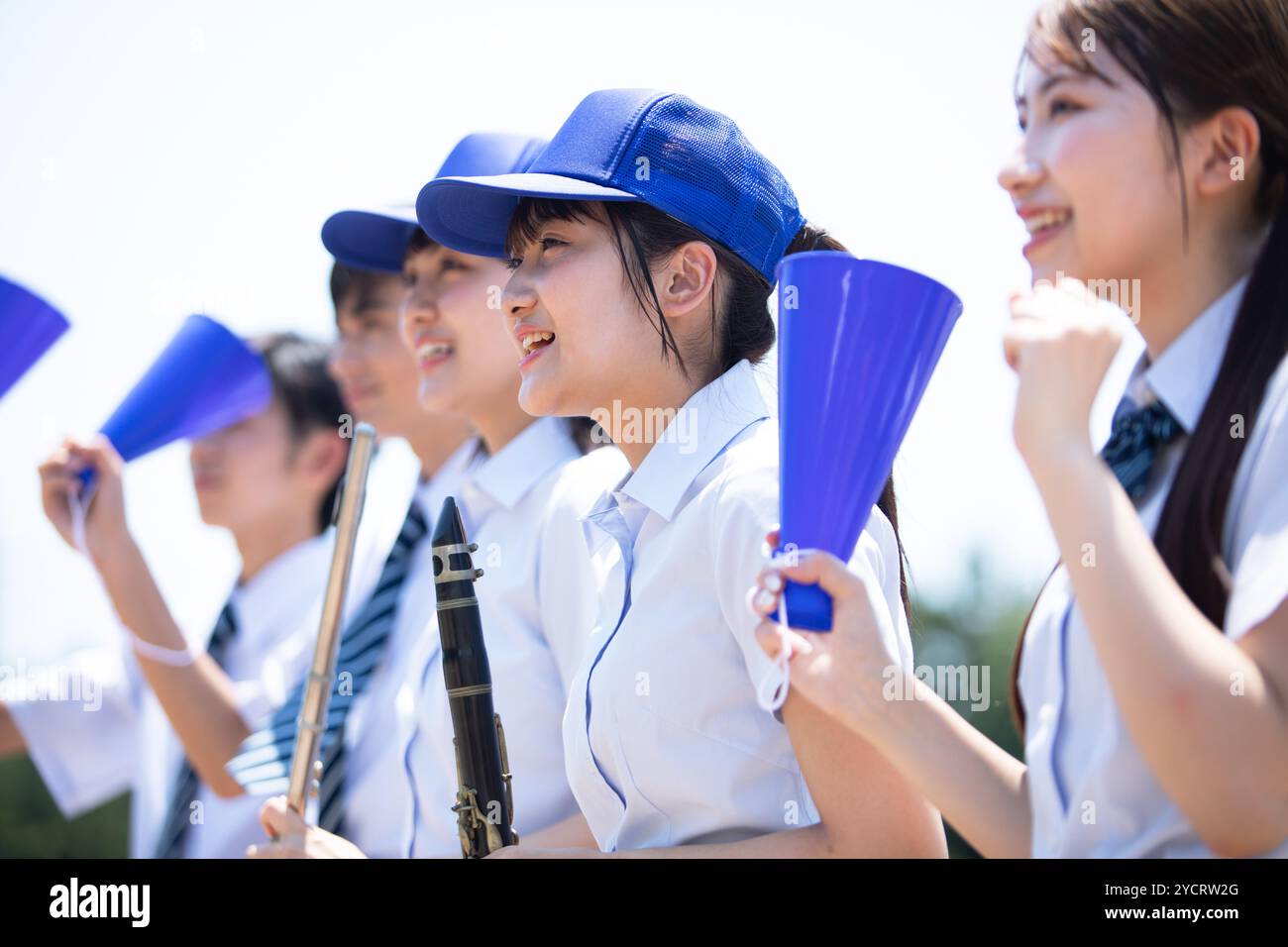 High school students cheering with musical instruments Stock Photo - Alamy