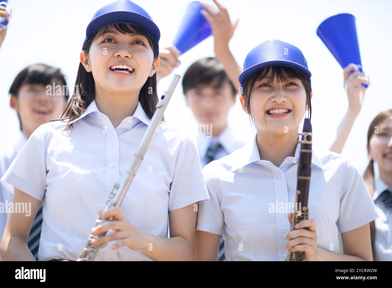 High school students cheering with musical instruments Stock Photo - Alamy