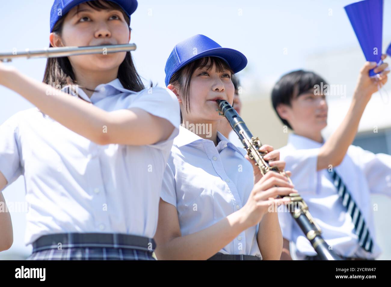 High school students cheering with musical instruments Stock Photo - Alamy