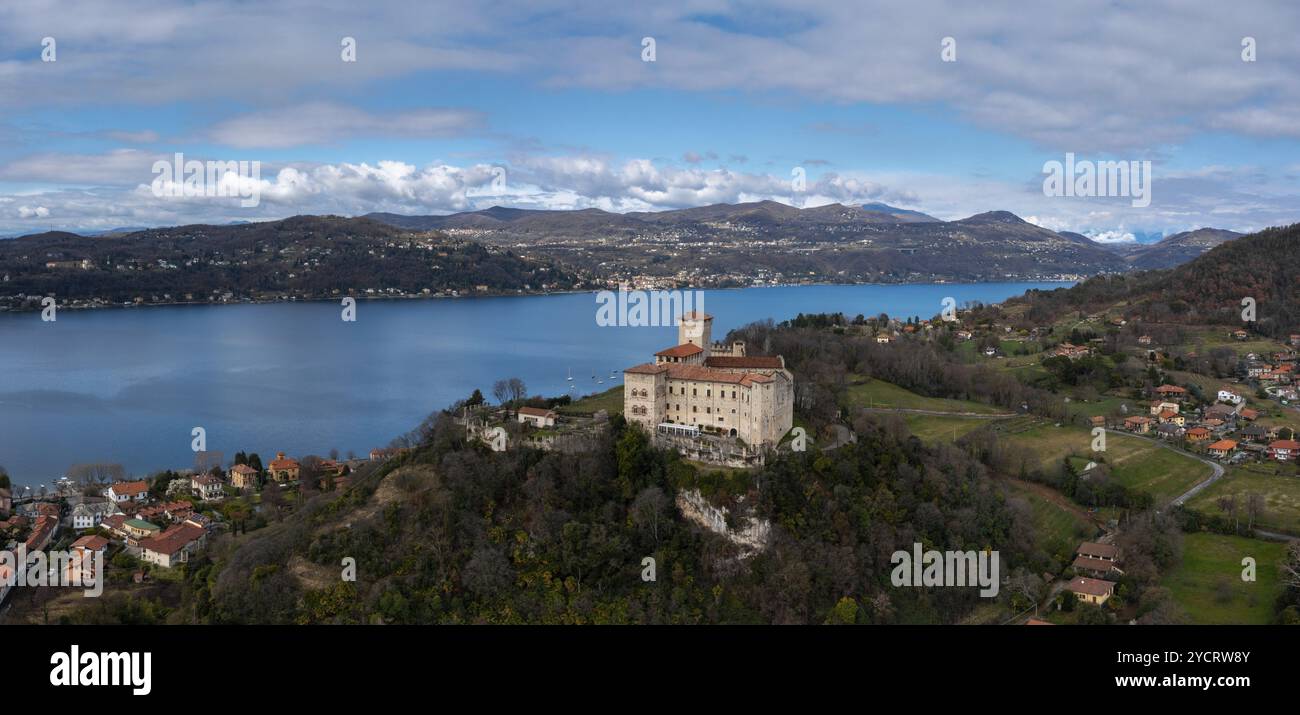 Angera, Italy, 14 March, 2023: view of the historic Borromea Castle ...