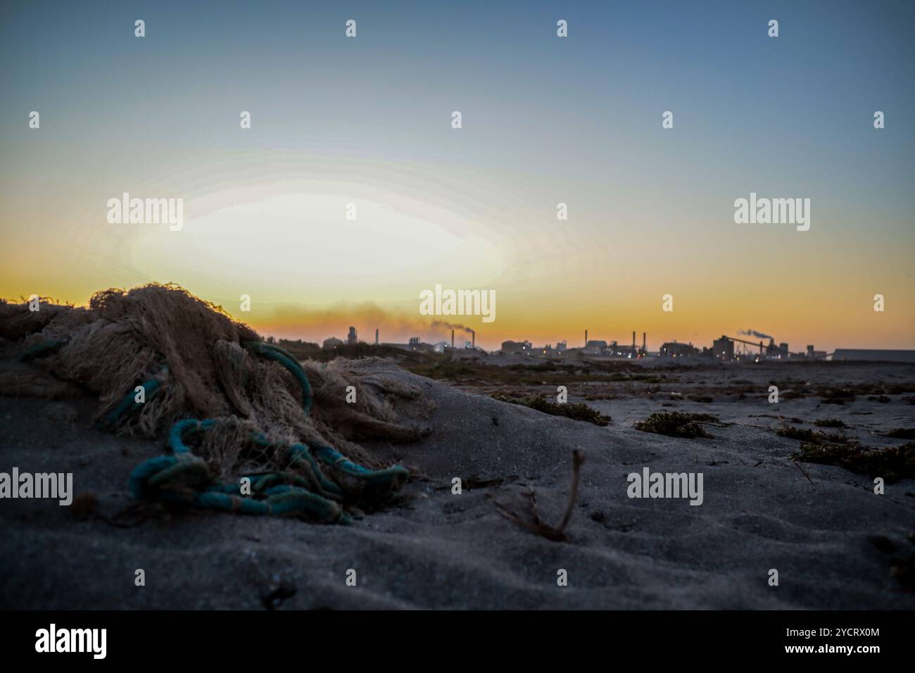Gabes, Tunisia. 06 June 2024. An abandoned fish net on a beach near the ...