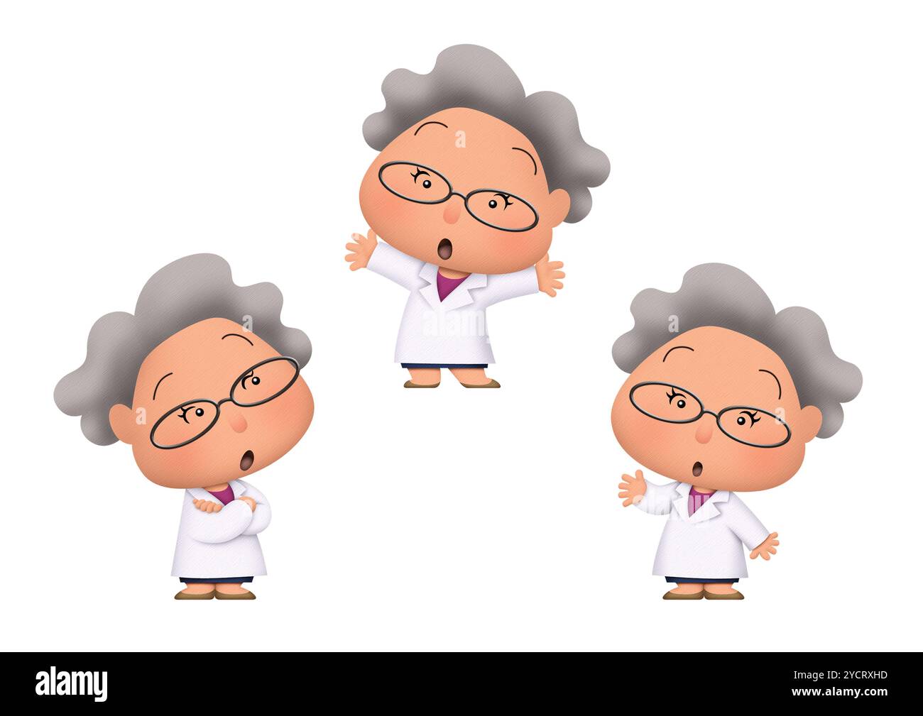 Female science doctoral student in white coat with a small surprised ...