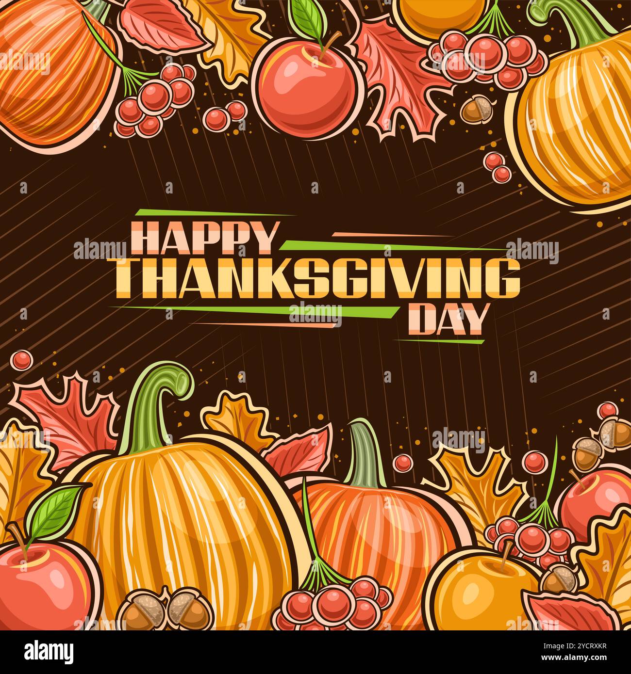 Vector Thanksgiving greeting card with copy space, festive layout with ...