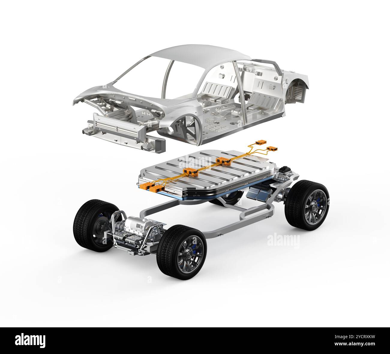 3d rendering explode view of golden electric vehicle battery with car ...