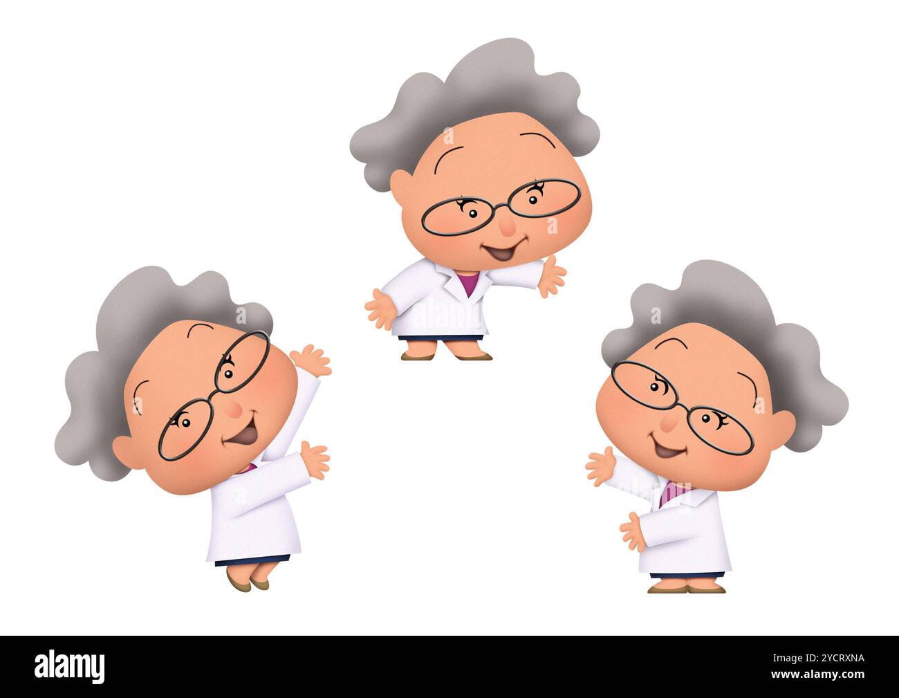 Smiling female science doctorate showing large range in white lab coat ...