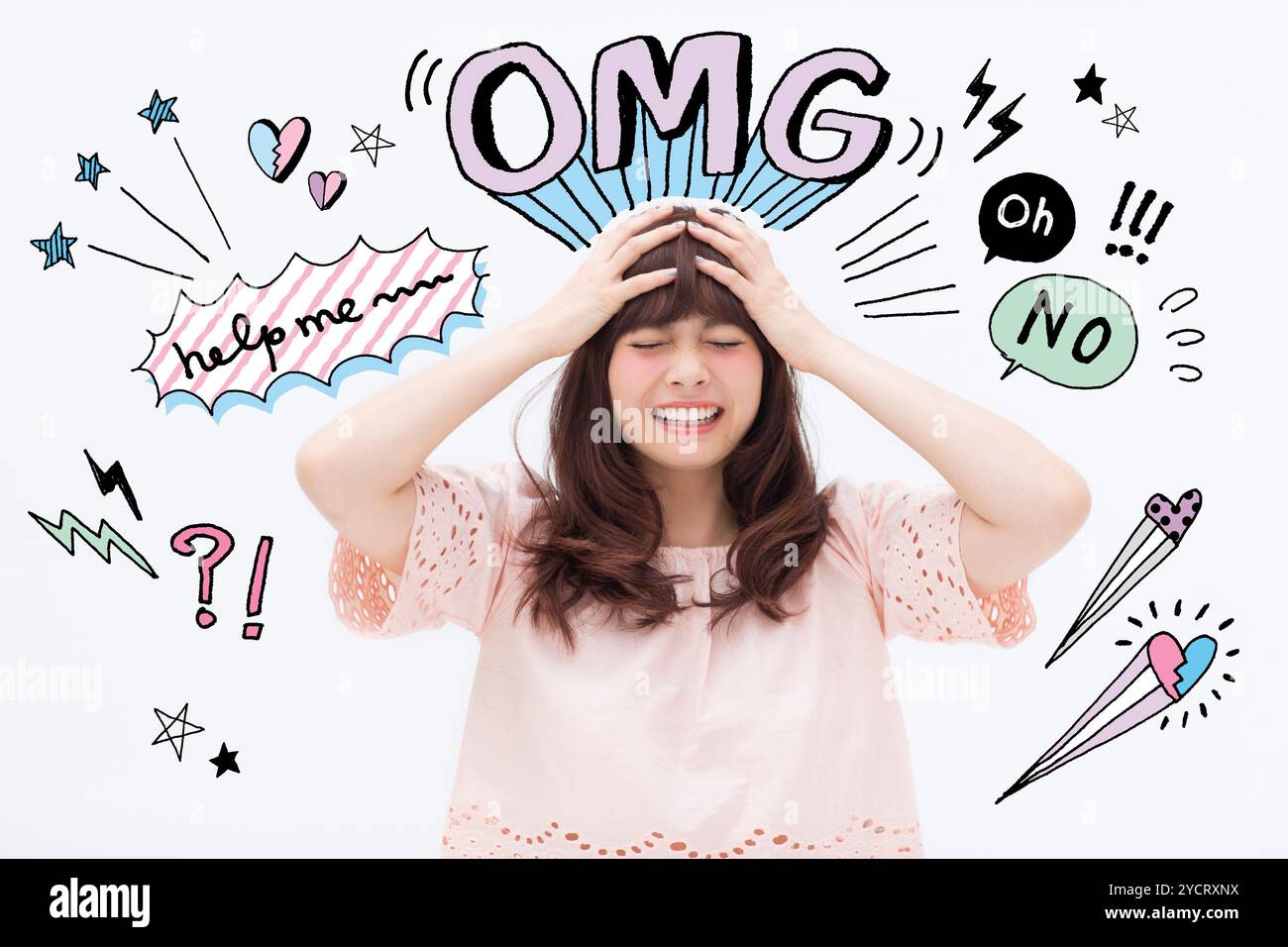 Woman with head in distress Stock Photo - Alamy