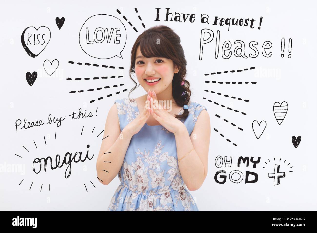 Woman making a request with her hands together Stock Photo - Alamy
