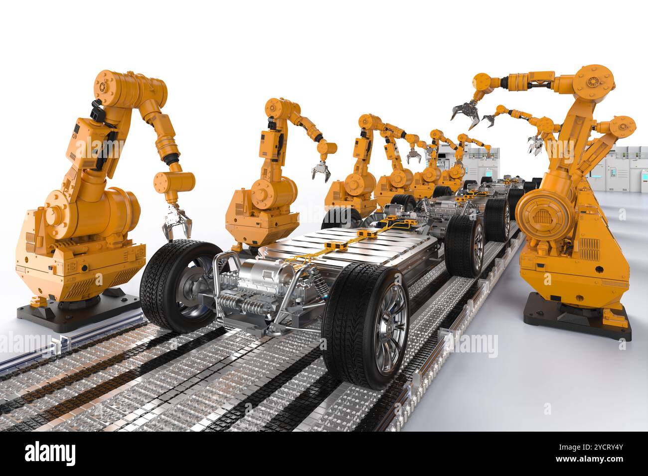 Automation automobile factory concept with 3d rendering robot assembly ...