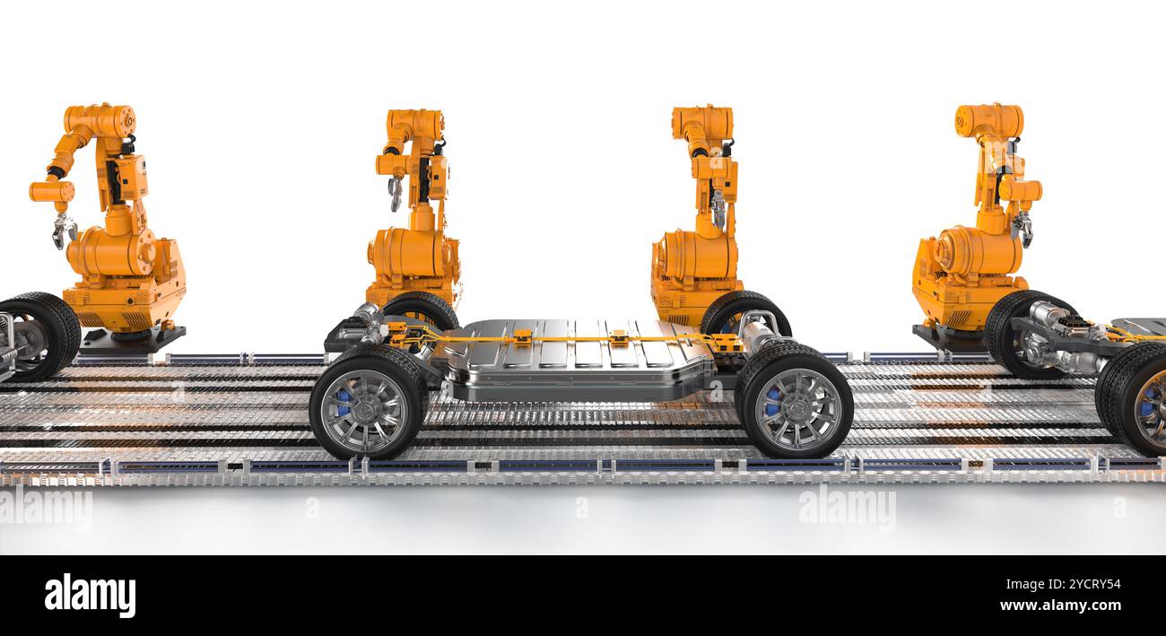 Automation automobile factory concept with 3d rendering robot assembly ...