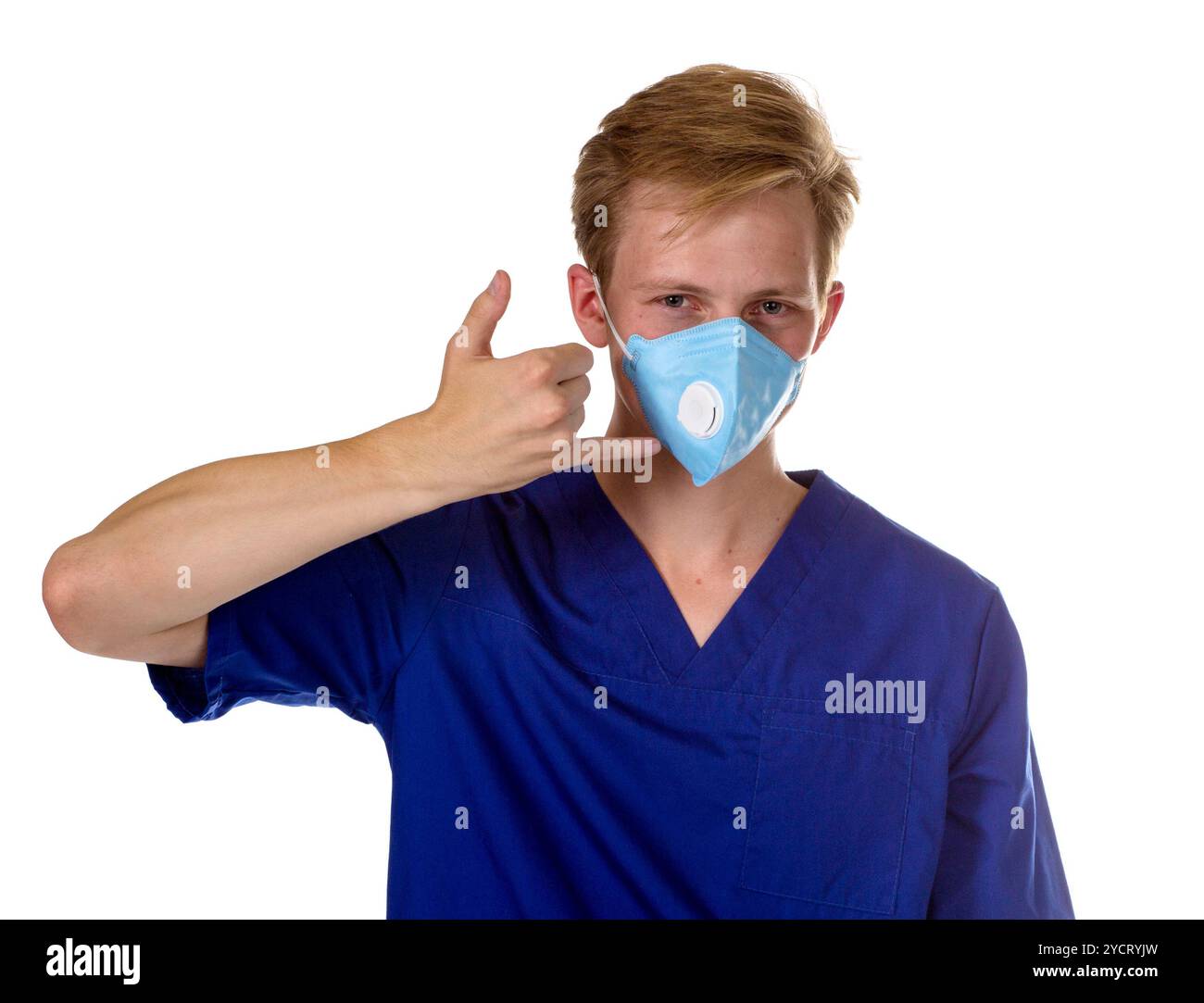 Portrait of a charming medical doctor gesturing call me with his hand ...