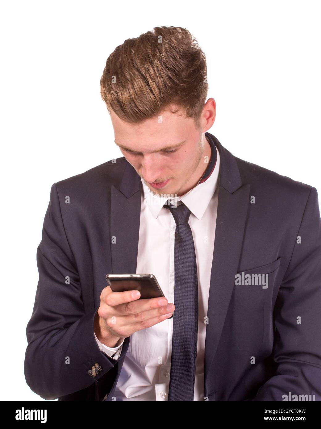 Happy business man with smart hone Stock Photo - Alamy