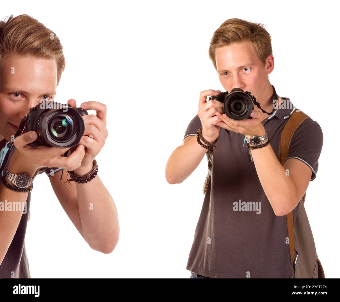 Closeup portrait of a young man taking a picture from corner Stock ...