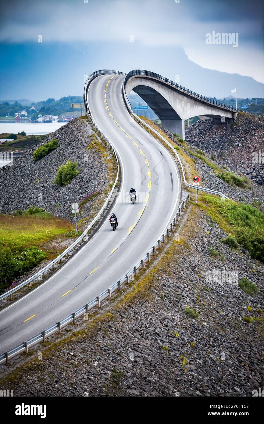 Atlantic Ocean Road Two bikers on motorcycles Stock Photo - Alamy