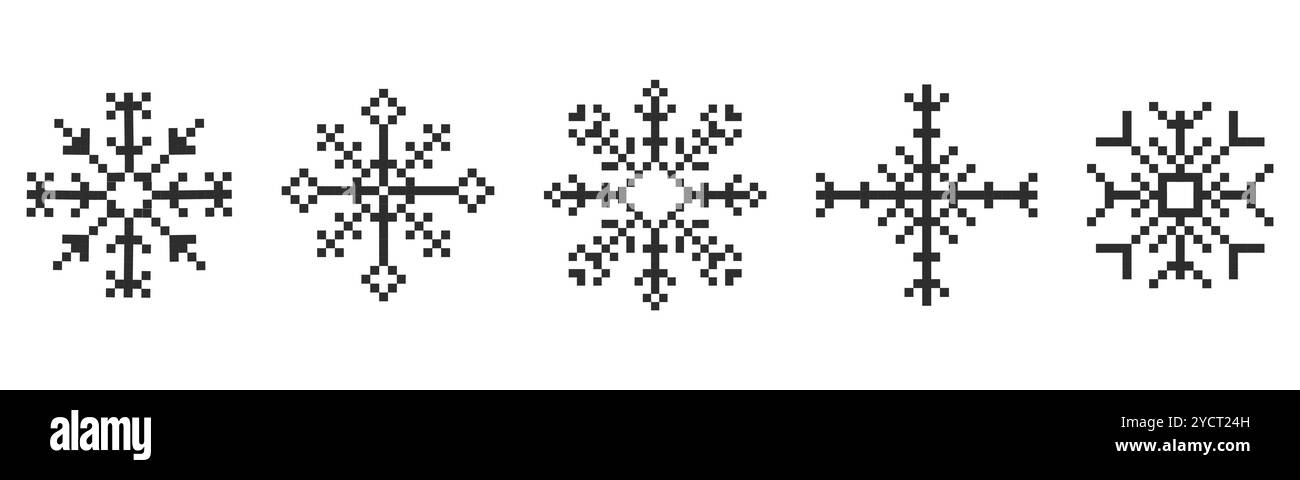 Pixel snowflake winter retro pixilated 8 bit game stamp. Holiday flake ...