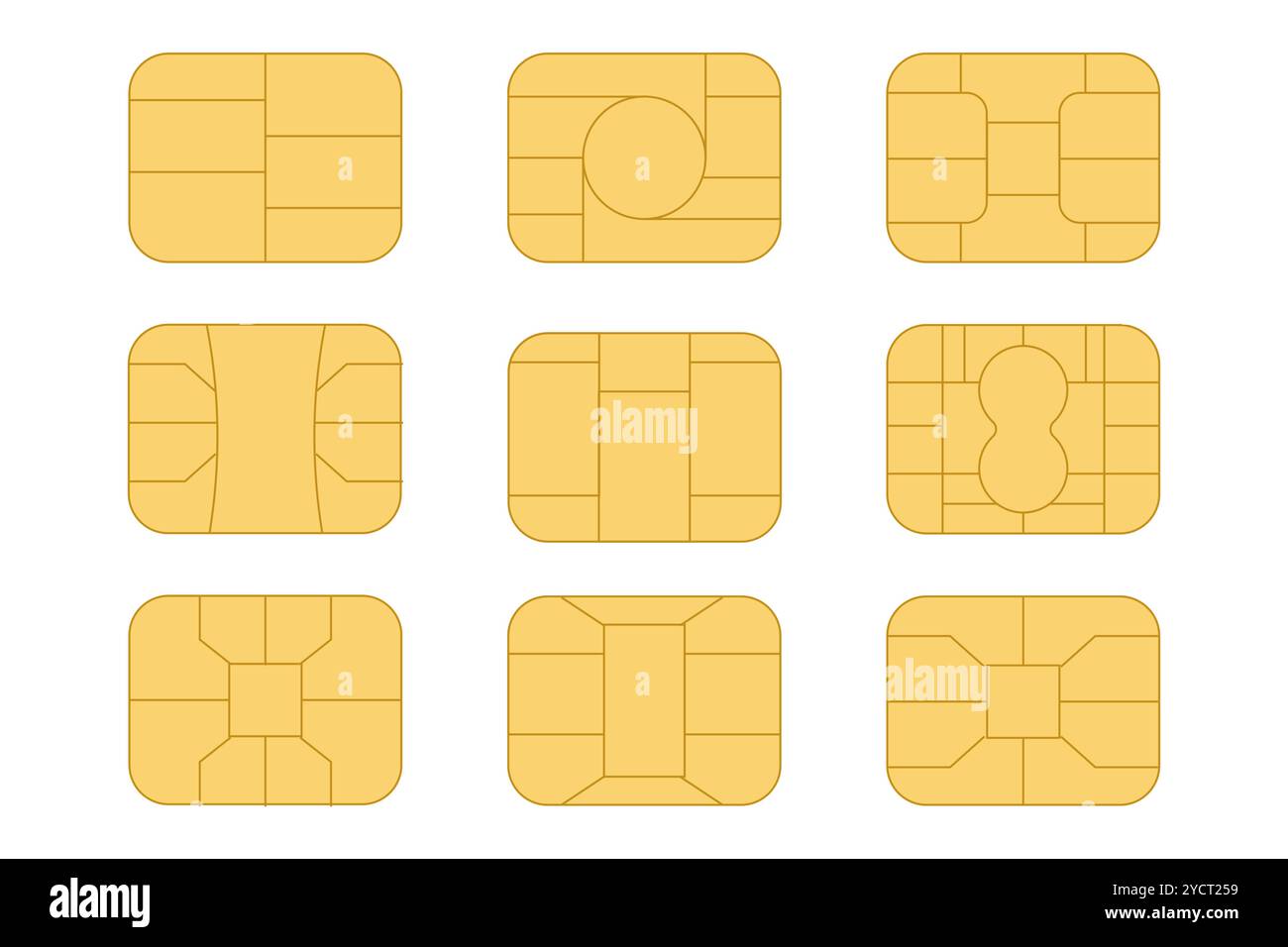 EMV chip icon set. Microchip for bank plastic credit or debit charge or ...