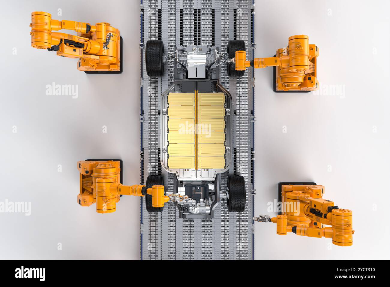 Automation automobile factory concept with 3d rendering robot assembly ...