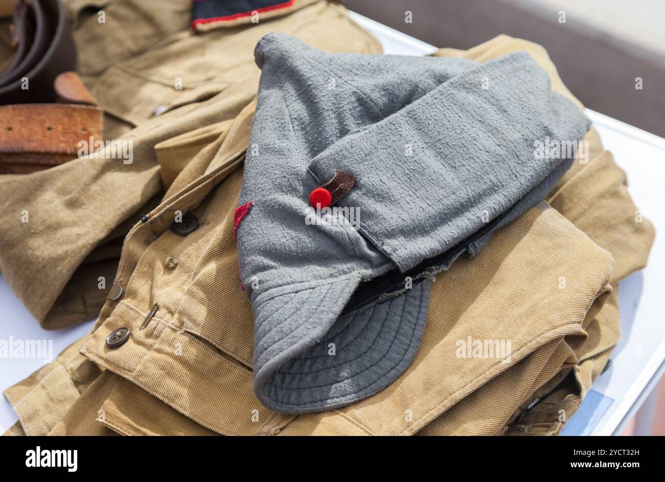 Vintage budenovka (wool cavalry helmet) used as uniform in old soviet ...