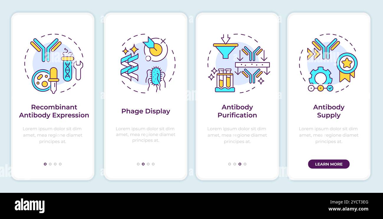 Antibody production process onboarding mobile app screen Stock Vector ...