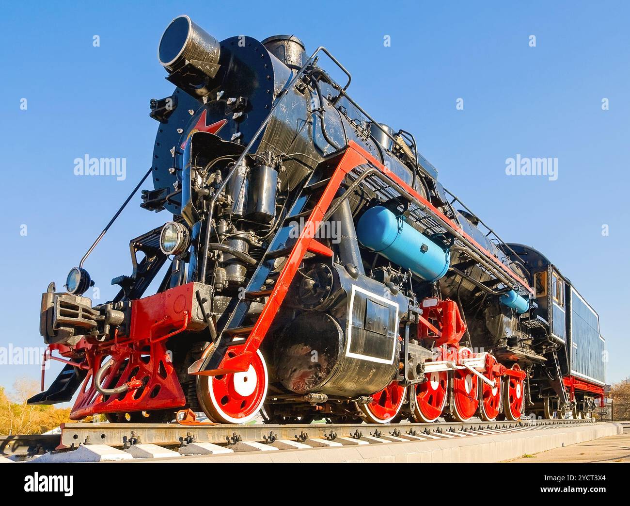 Soviet (Russian) retro steam locomotive with red star Stock Photo - Alamy