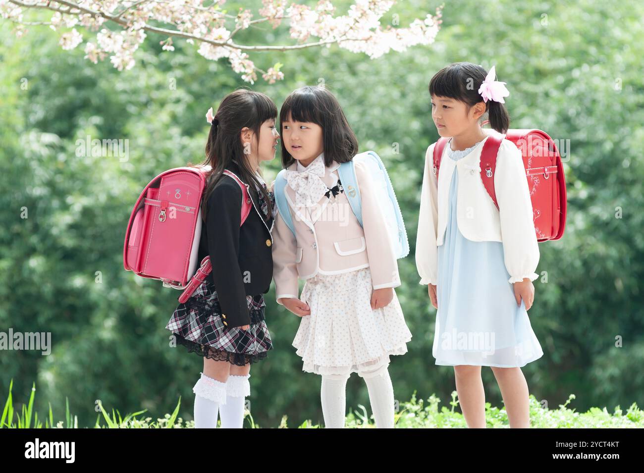 Three new first-year students in formal dress talking in private Stock ...