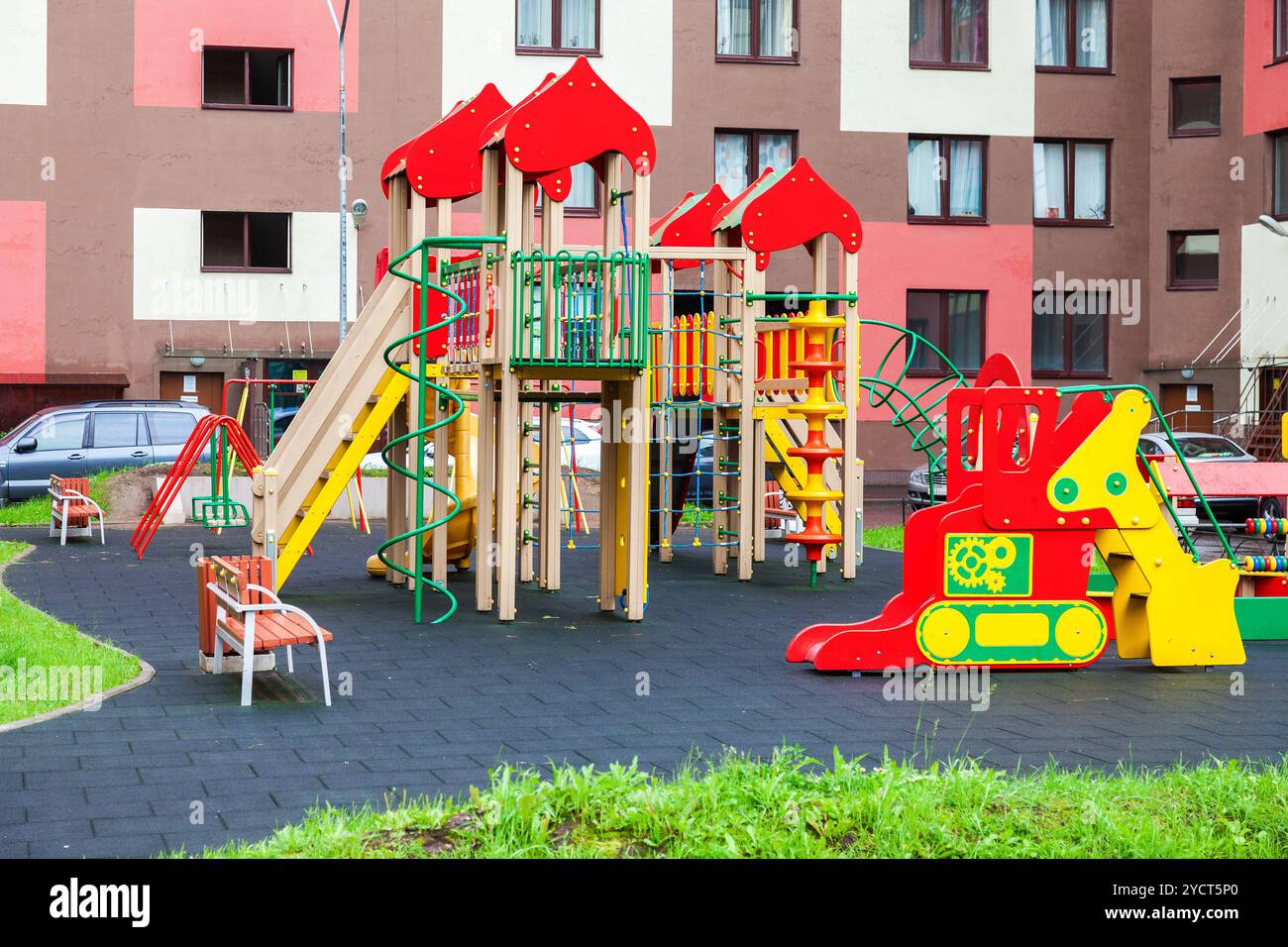 Empty playground colorful swings slides hi-res stock photography and ...