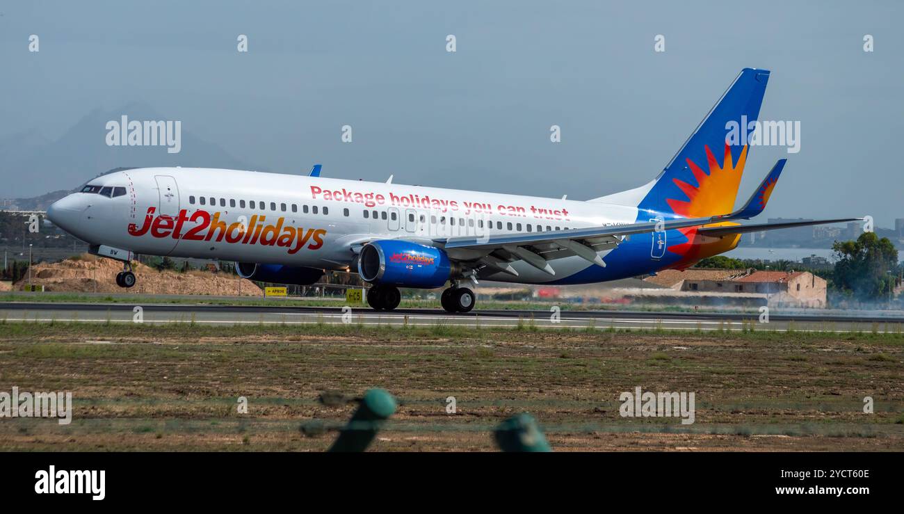 Low cost airlines. Boeing 737 airliner of the Jet2 airline at Alicante ...