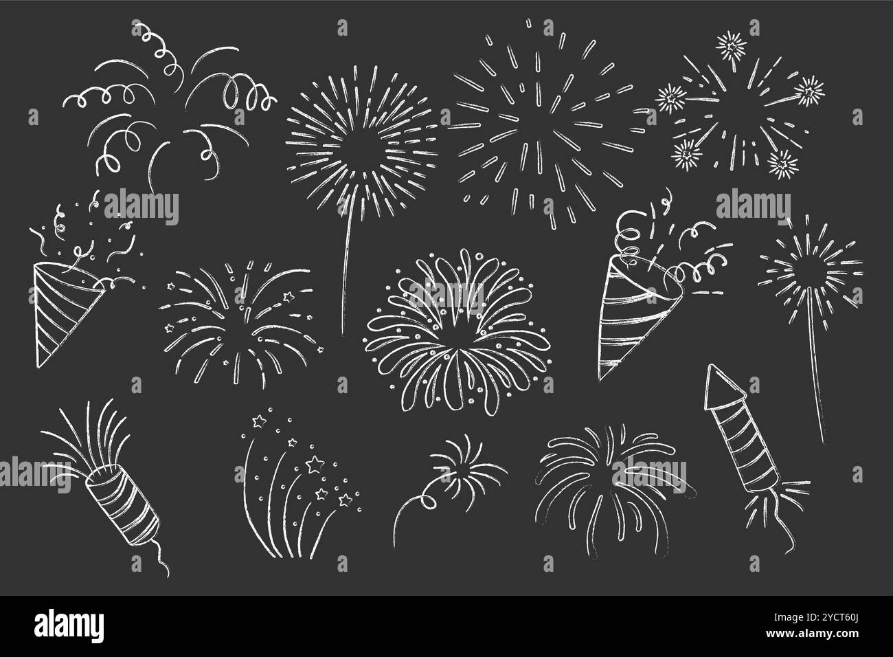 Fireworks and rocket, salute with burst, light and festive explosions ...