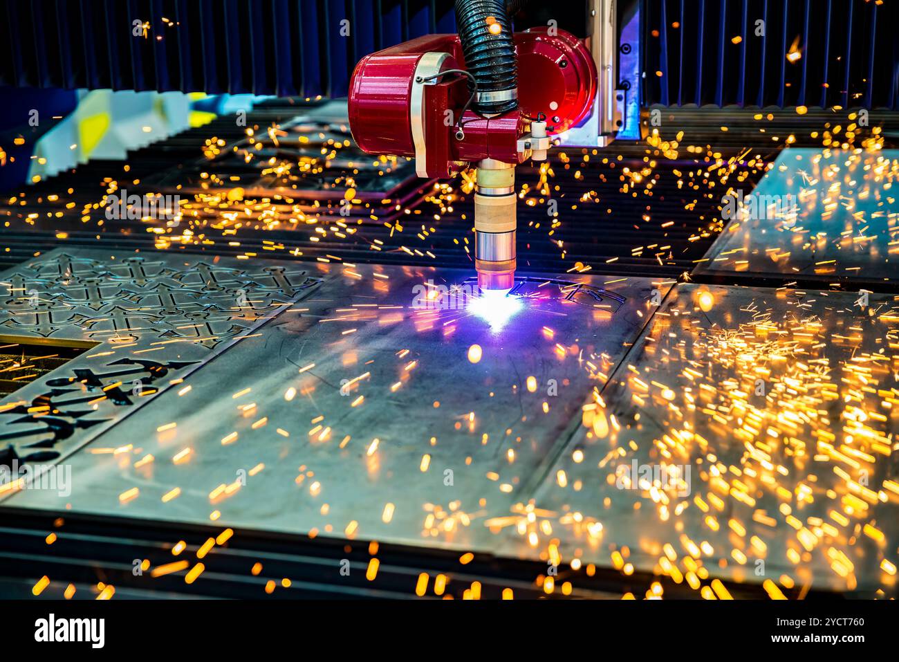 CNC Laser plasma cutting of metal, modern industrial technology. Small ...