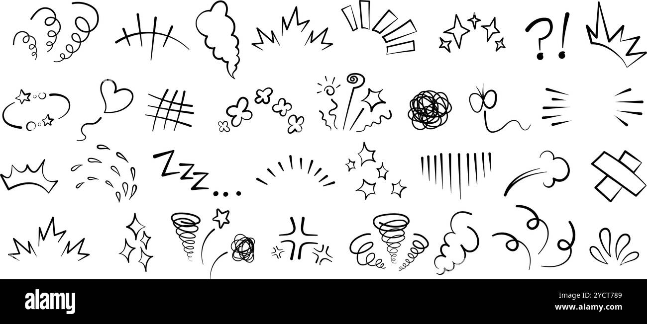 Anime comic emoticon element graphic effects hand drawn doodle vector ...