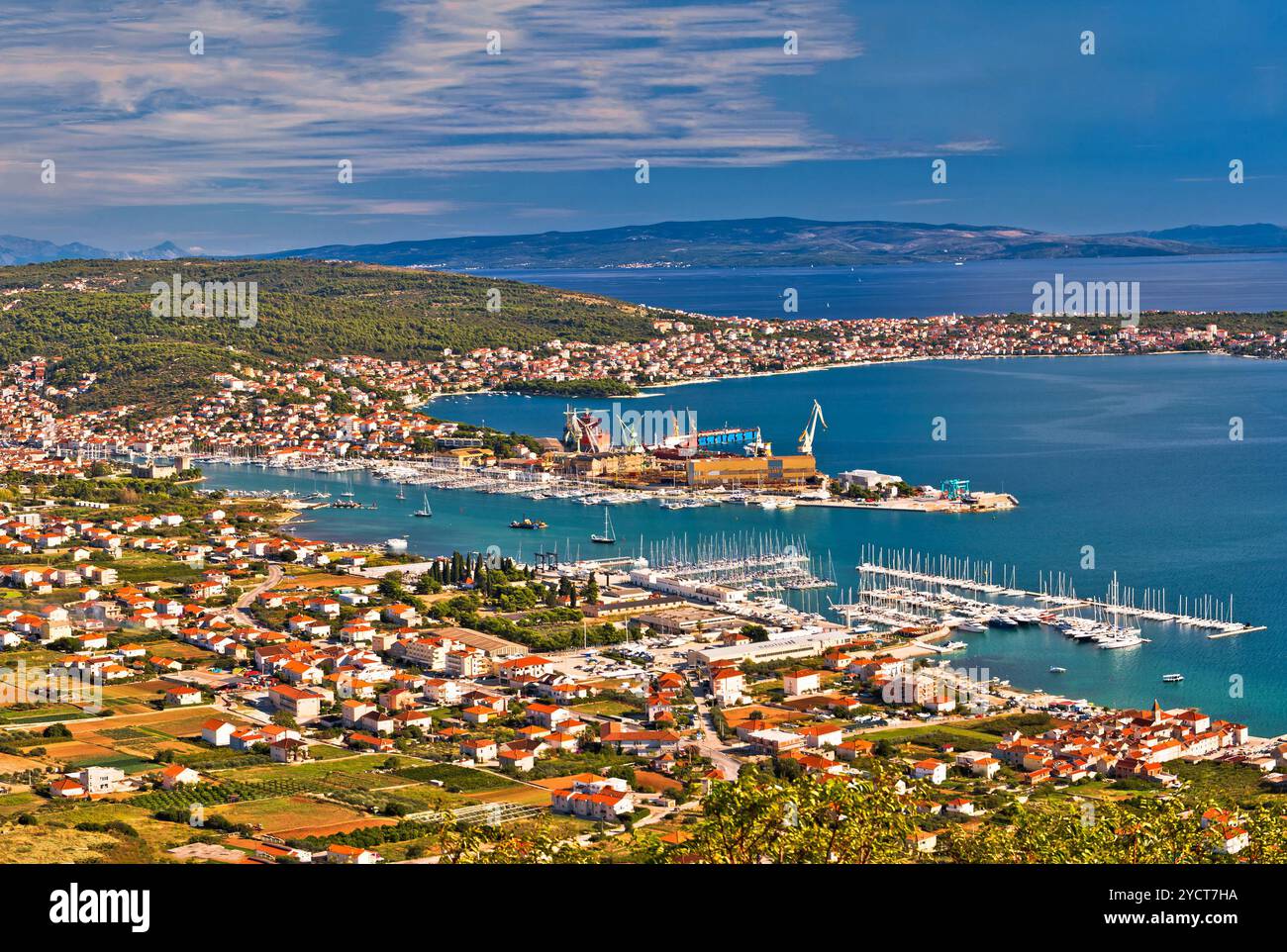 Trogir shipyard and Ciovo island aerial view Stock Photo - Alamy