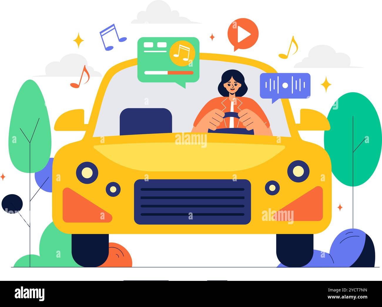 Car Audio Vector Illustration featuring a Musical Car, Loudspeakers ...