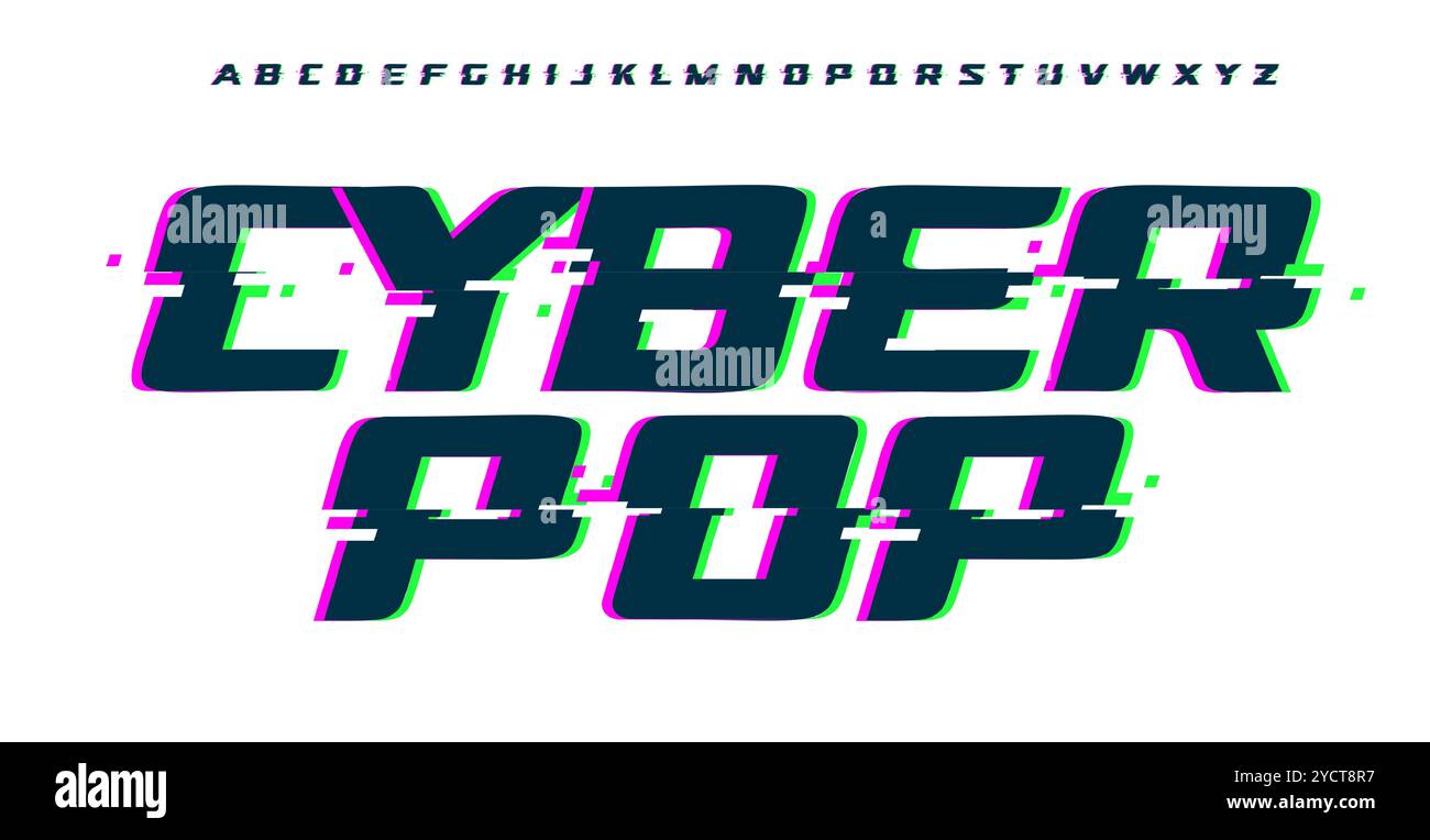 Holographic glitch font, bold digital bug pixelated effect typeface ...