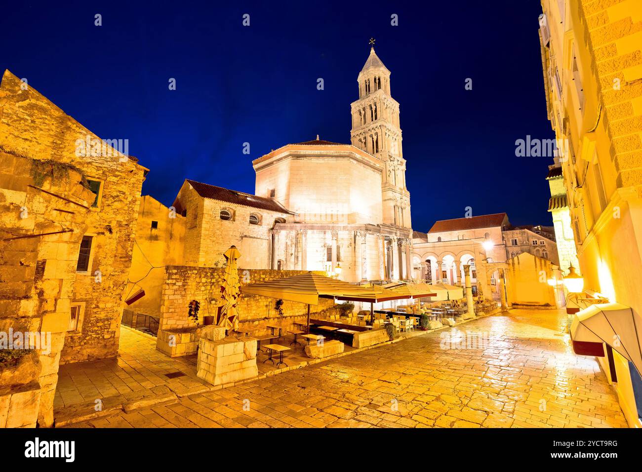 Split cathedral and architecture evening view, UNESCO world heritage ...