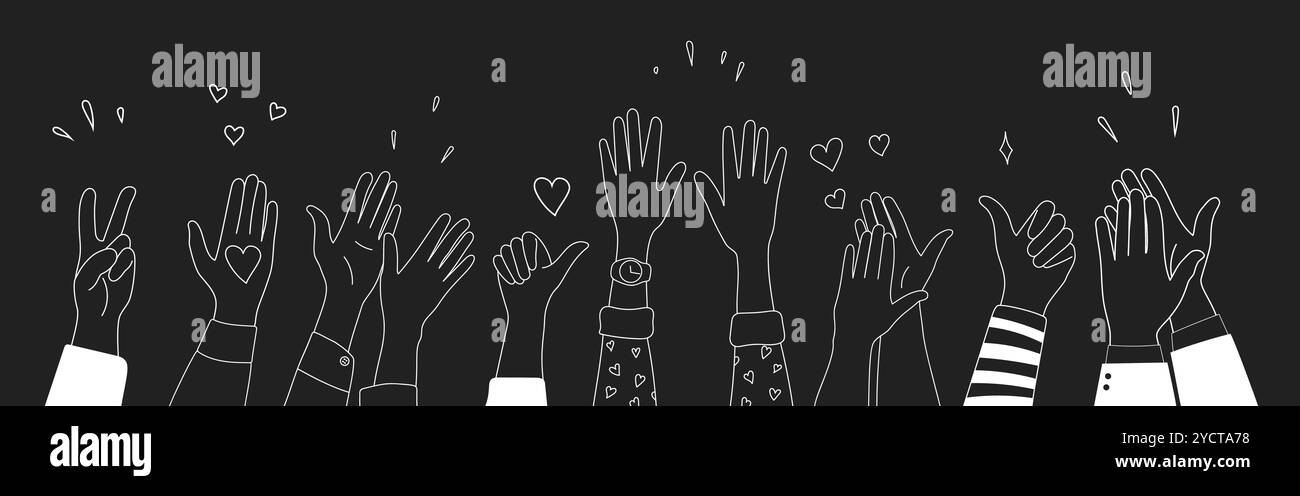 Doodle sketch hands up gestures comic icons silhouettes vector set ...