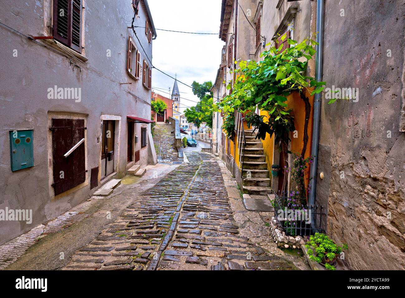 Old stone paved street of Buje Stock Photo - Alamy