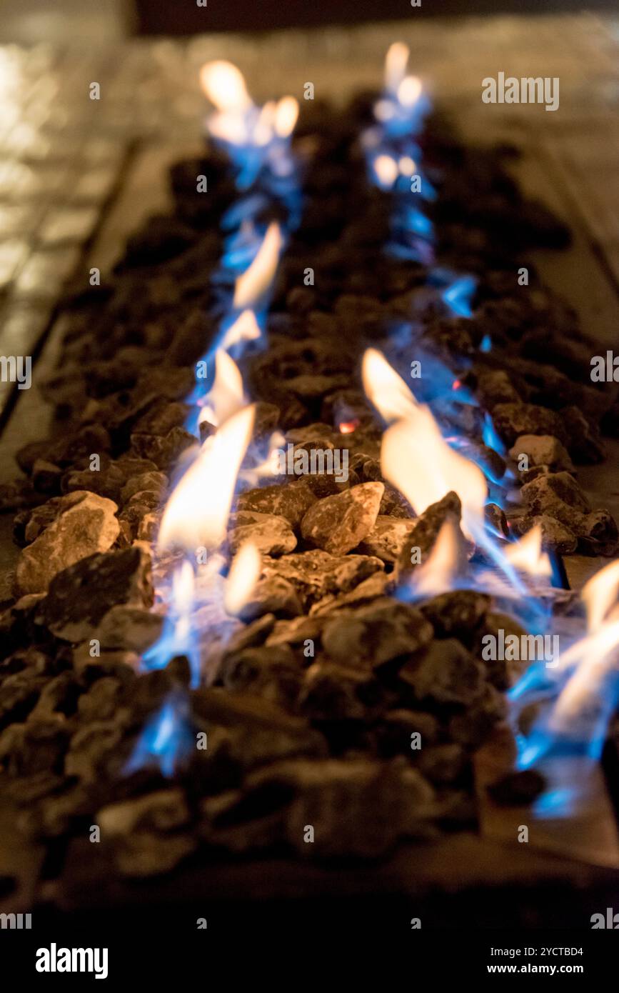 Flame display in front of bar counter Stock Photo - Alamy