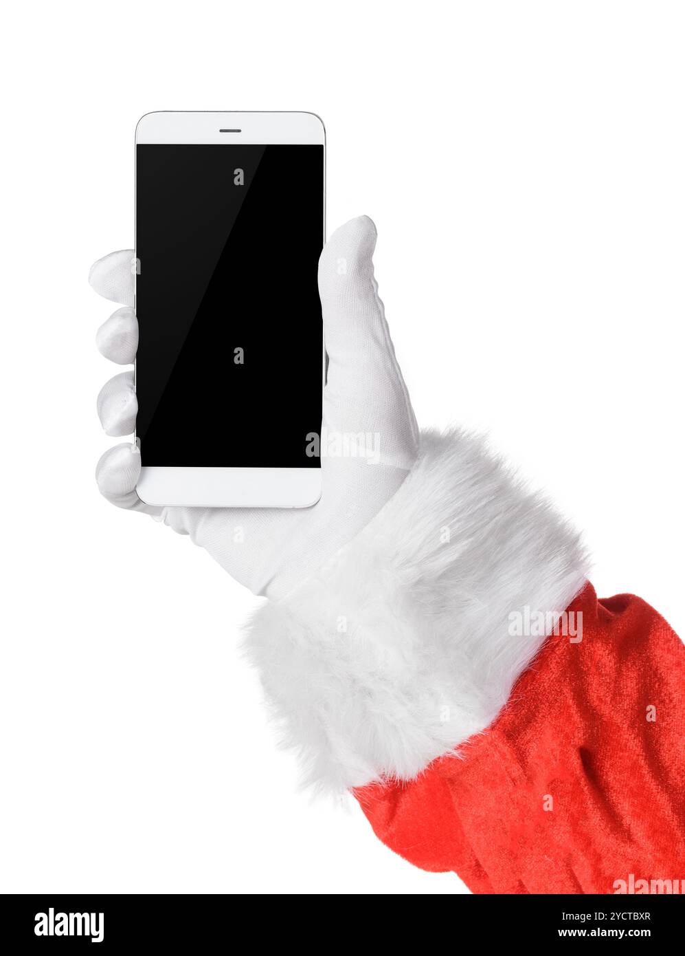 Santa holding smartphone Stock Photo - Alamy