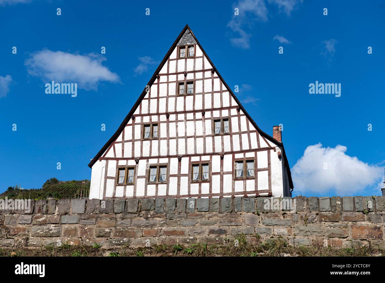 Ediger Germany 5th October 2024. Half timbered houses under azure blue ...