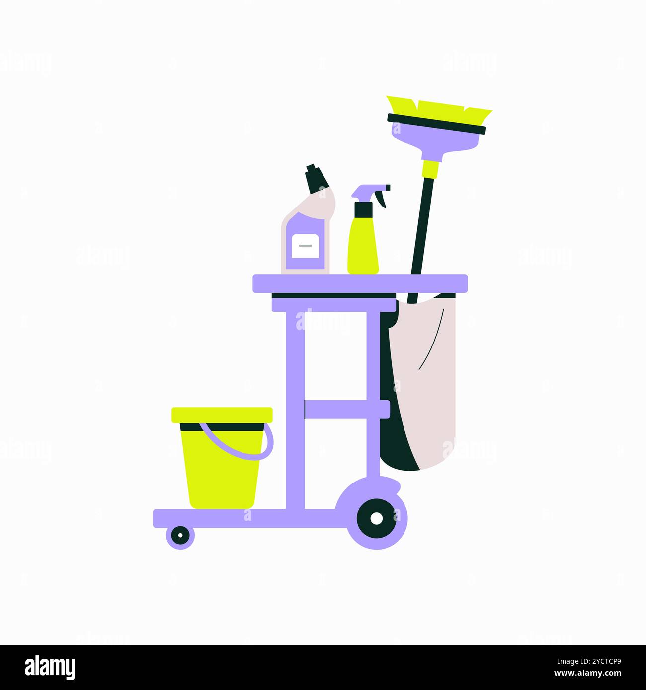 Cleaning Cart With Mop And Cleaning Products In Flat Vector ...