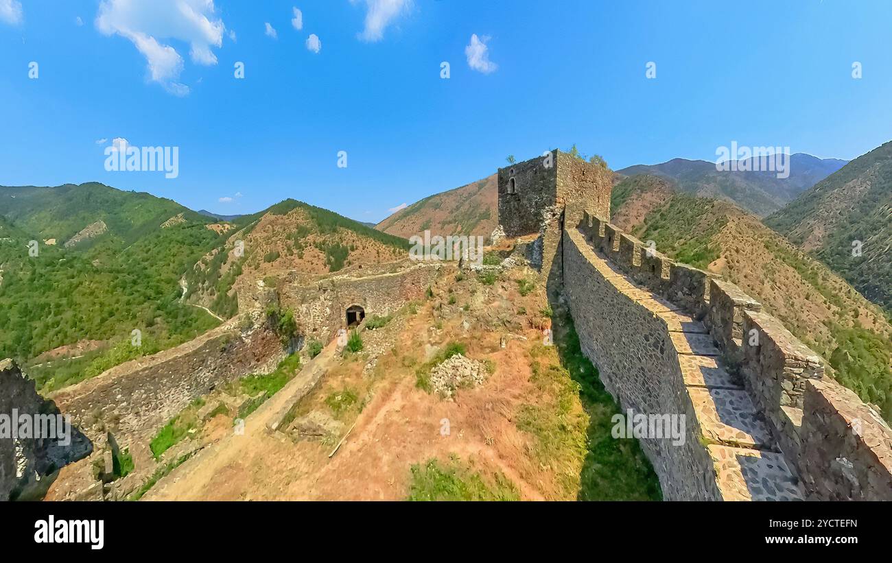 Drone view of Maglic fortress of 13th-century, dominating the Ibar in ...