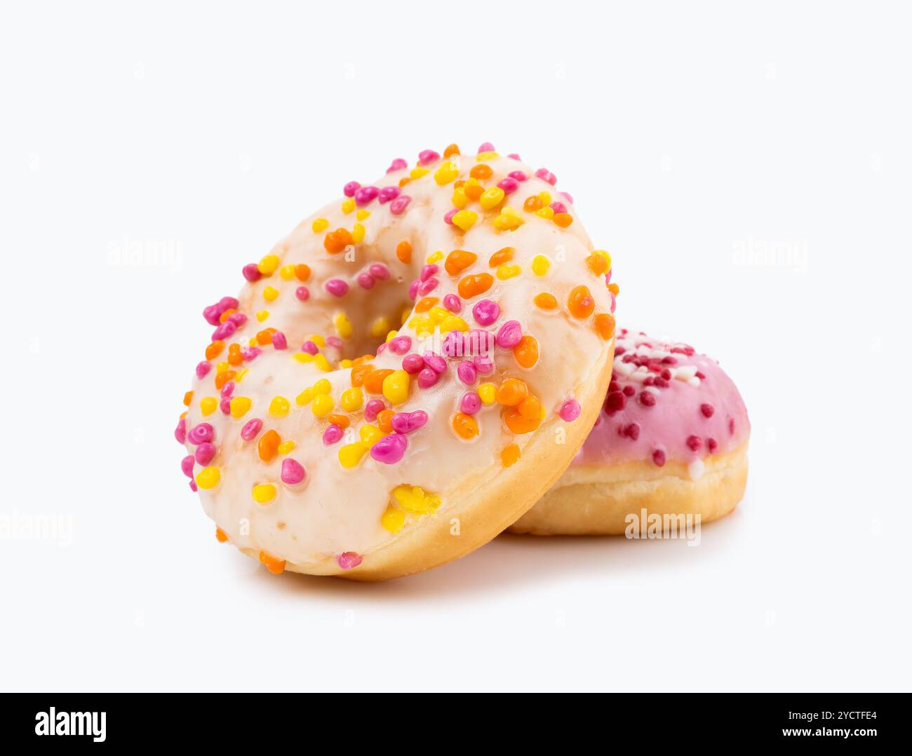 Two donut with multi-colored sprinkles with white background Stock ...