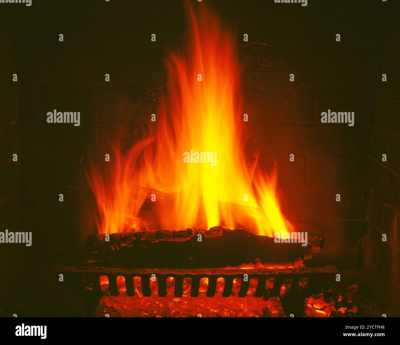 Fireplace with flames Stock Photo - Alamy