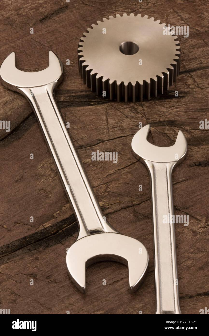 Gear and spanner Stock Photo - Alamy